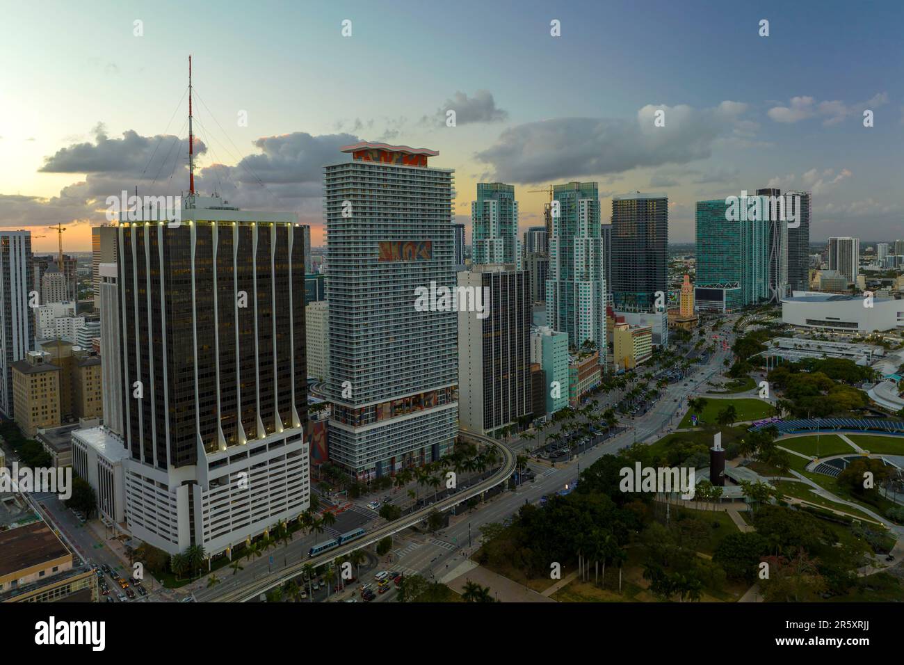 Aerial view of downtown district of of Miami Brickell in Florida, USA ...