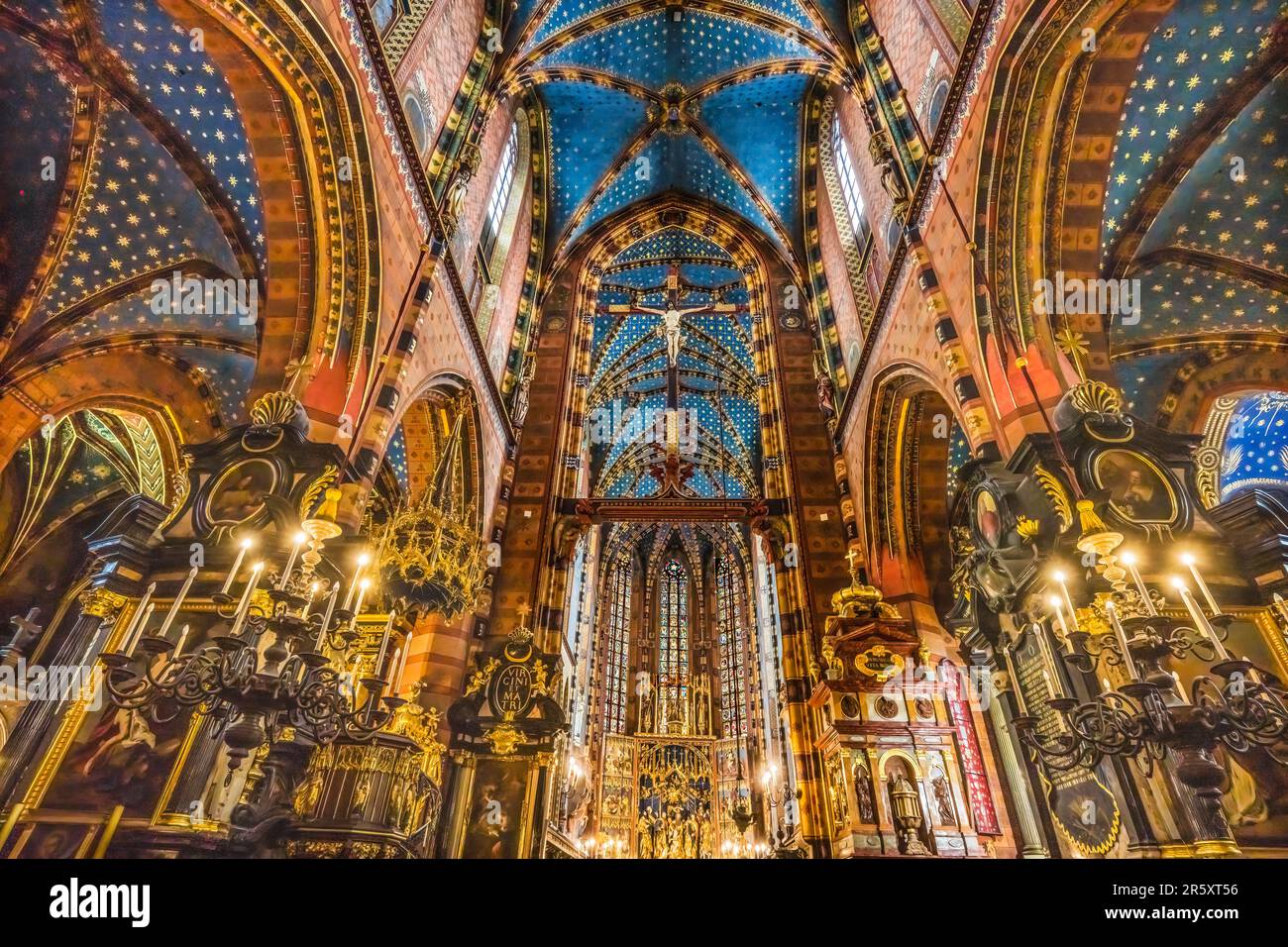 Altar Crucifix Cross Ceiling Triptych St Mary's Basilica Church Krakow ...