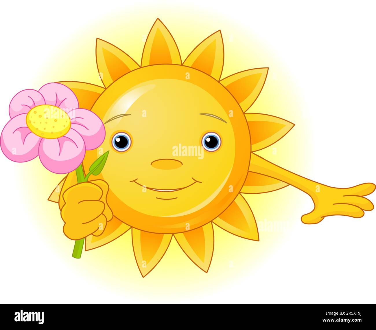 Cartoon Character of Cute Summer Sun giving a flower Stock Vector Image ...