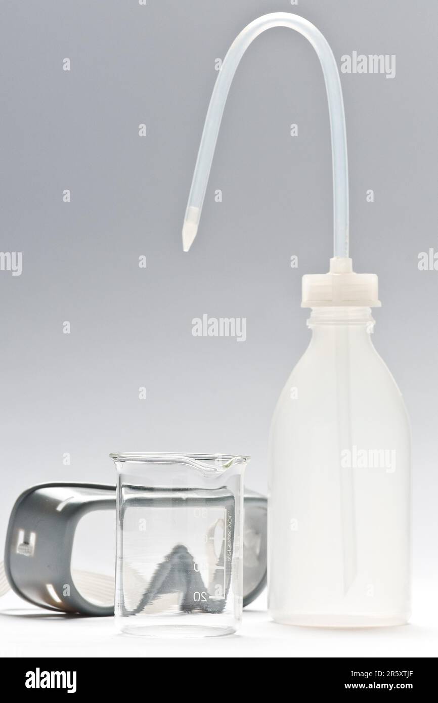 Various chemical and laboratory objects on a white background Stock ...