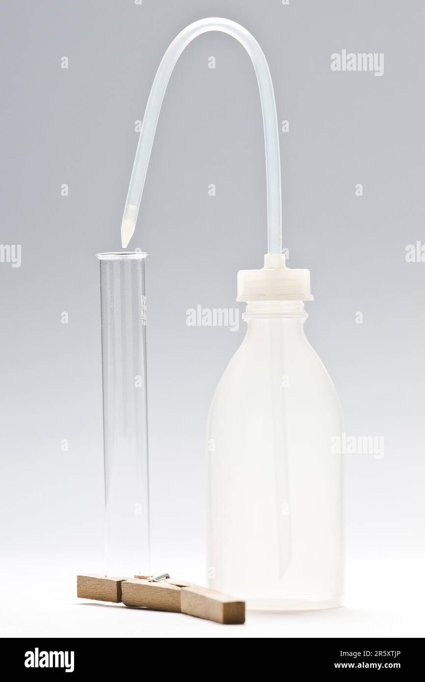 Various chemical and laboratory objects on a white background Stock ...