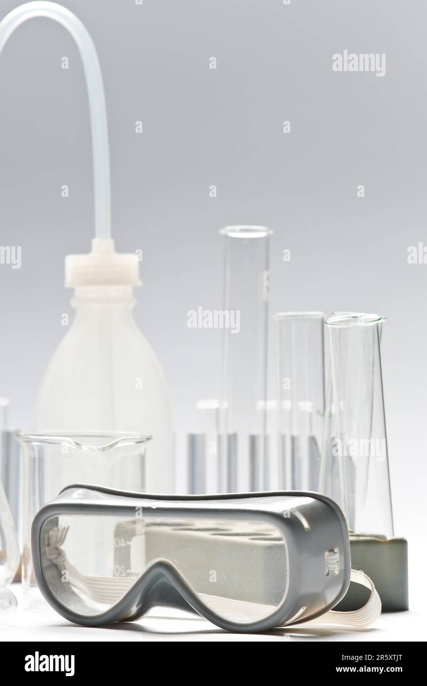 Various chemical and laboratory objects on a white background Stock ...