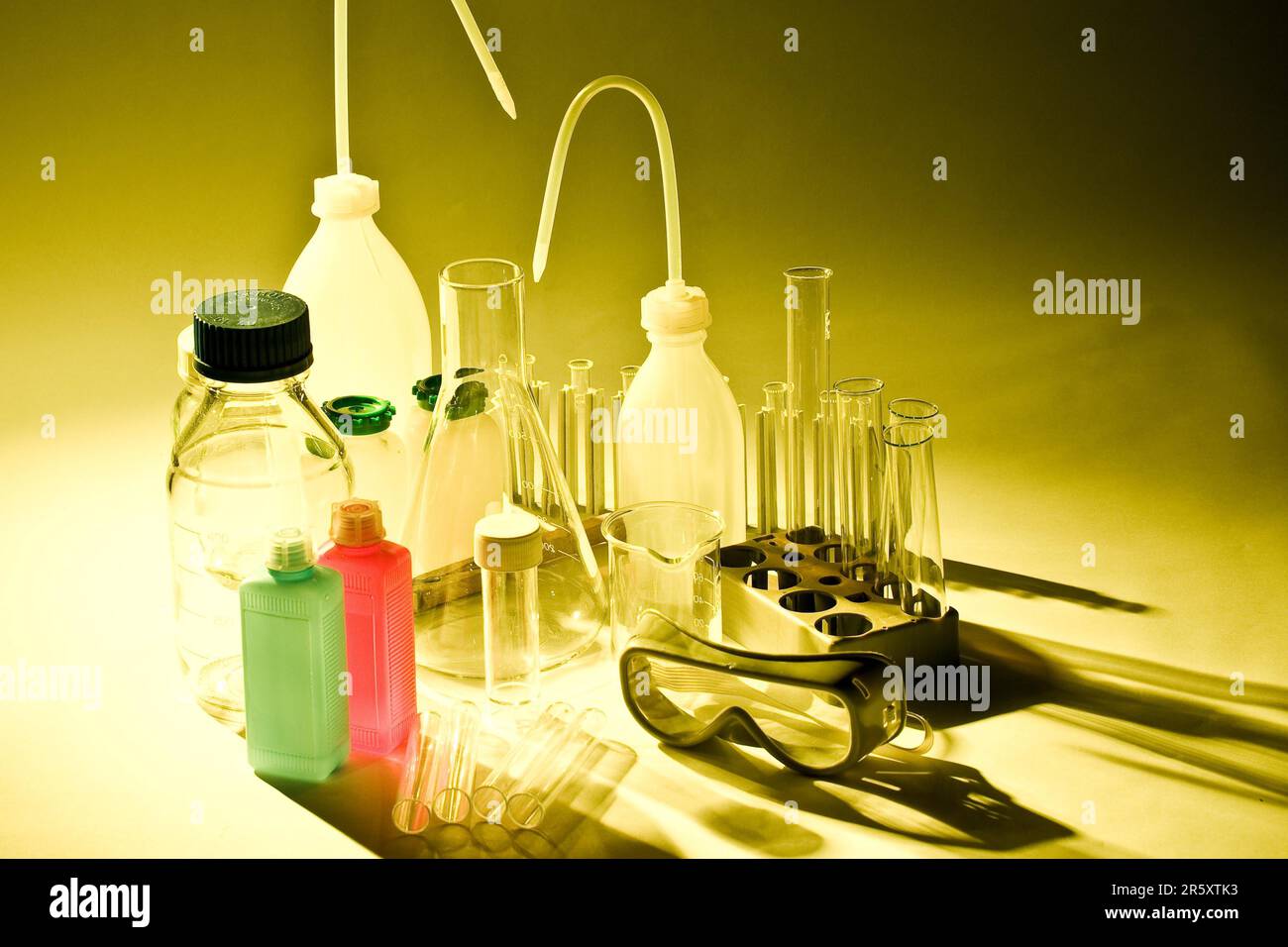 Various chemical and laboratory objects on a white background Stock ...