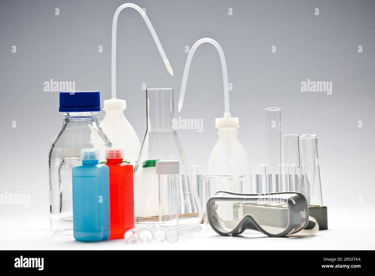 Various chemical and laboratory objects on a white background Stock ...