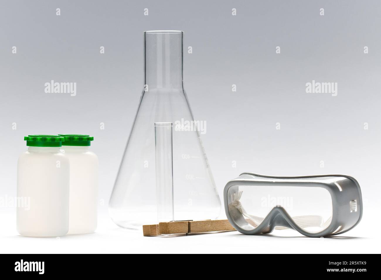 Various chemical and laboratory objects on a white background Stock ...