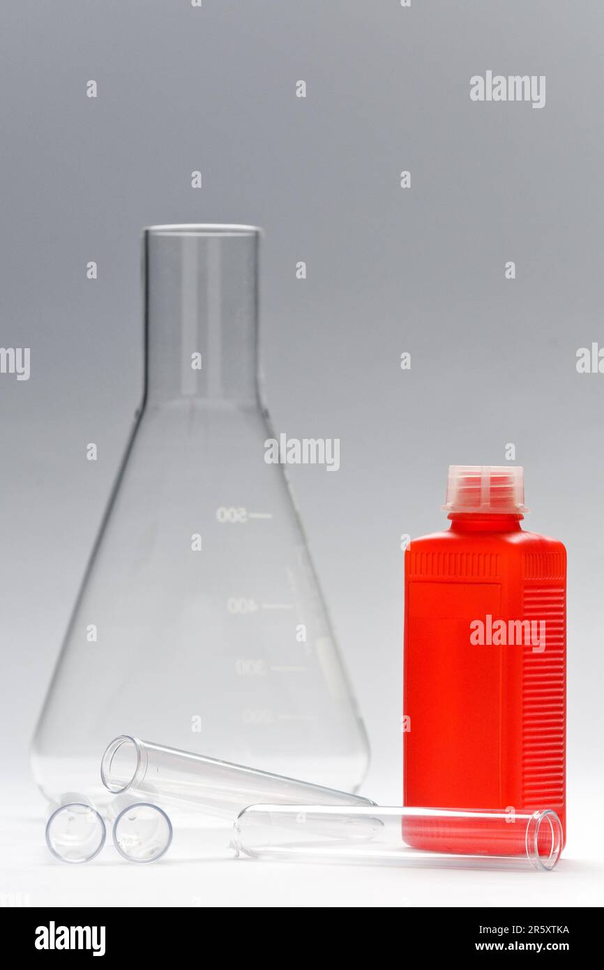 Various chemical and laboratory objects on a white background Stock ...
