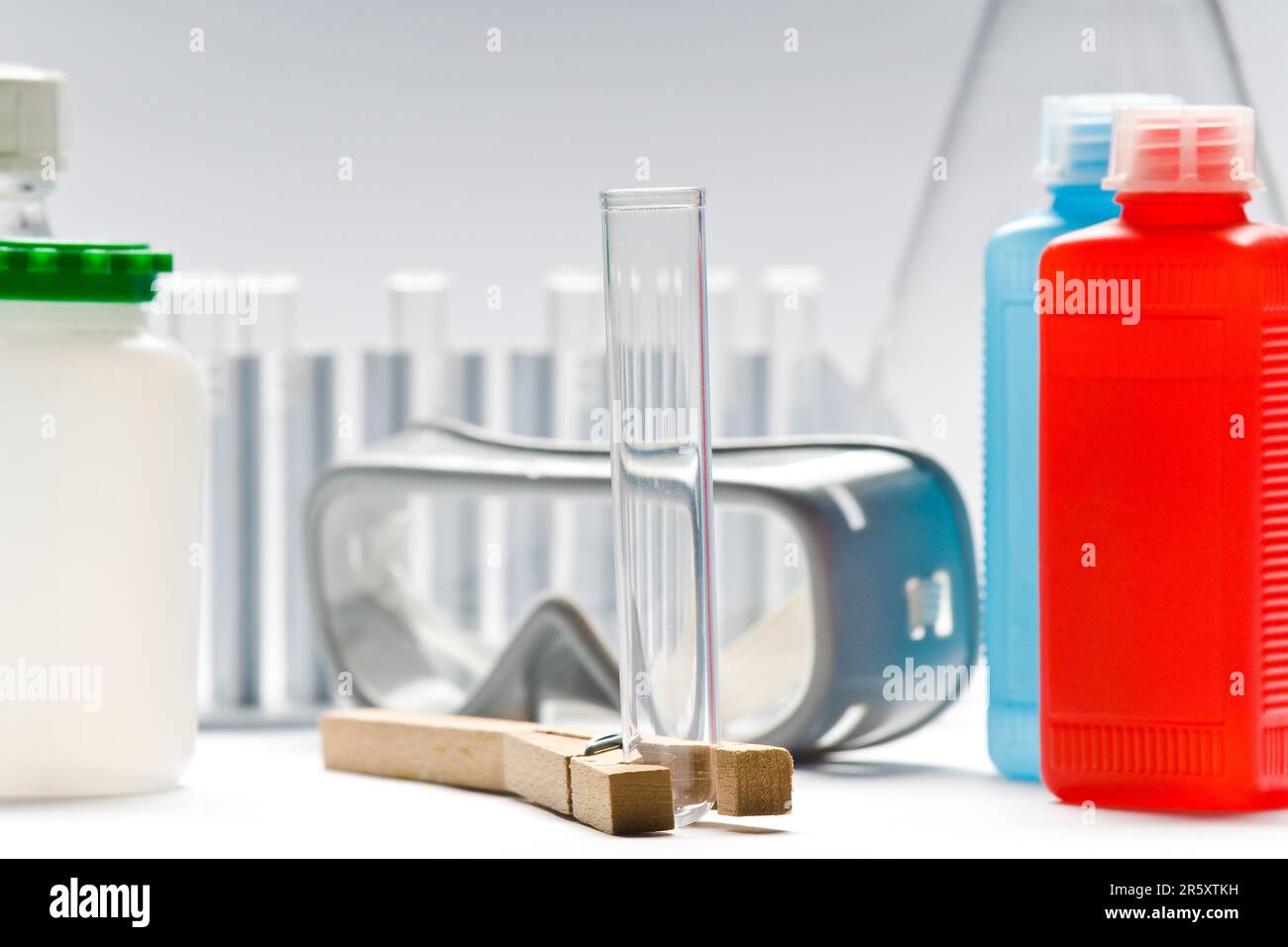 Various chemical and laboratory objects on a white background Stock ...