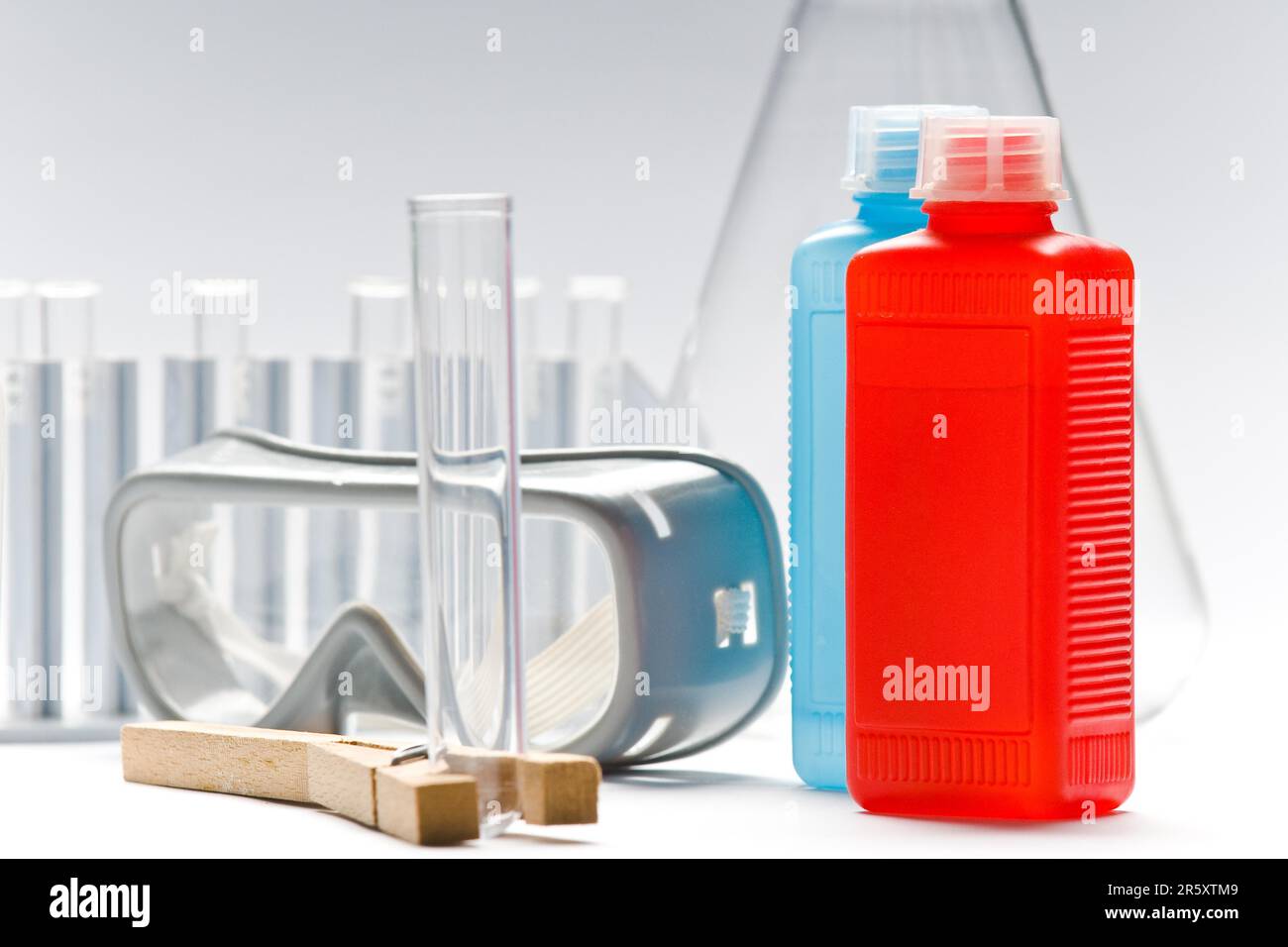 Various chemical and laboratory objects on a white background Stock ...