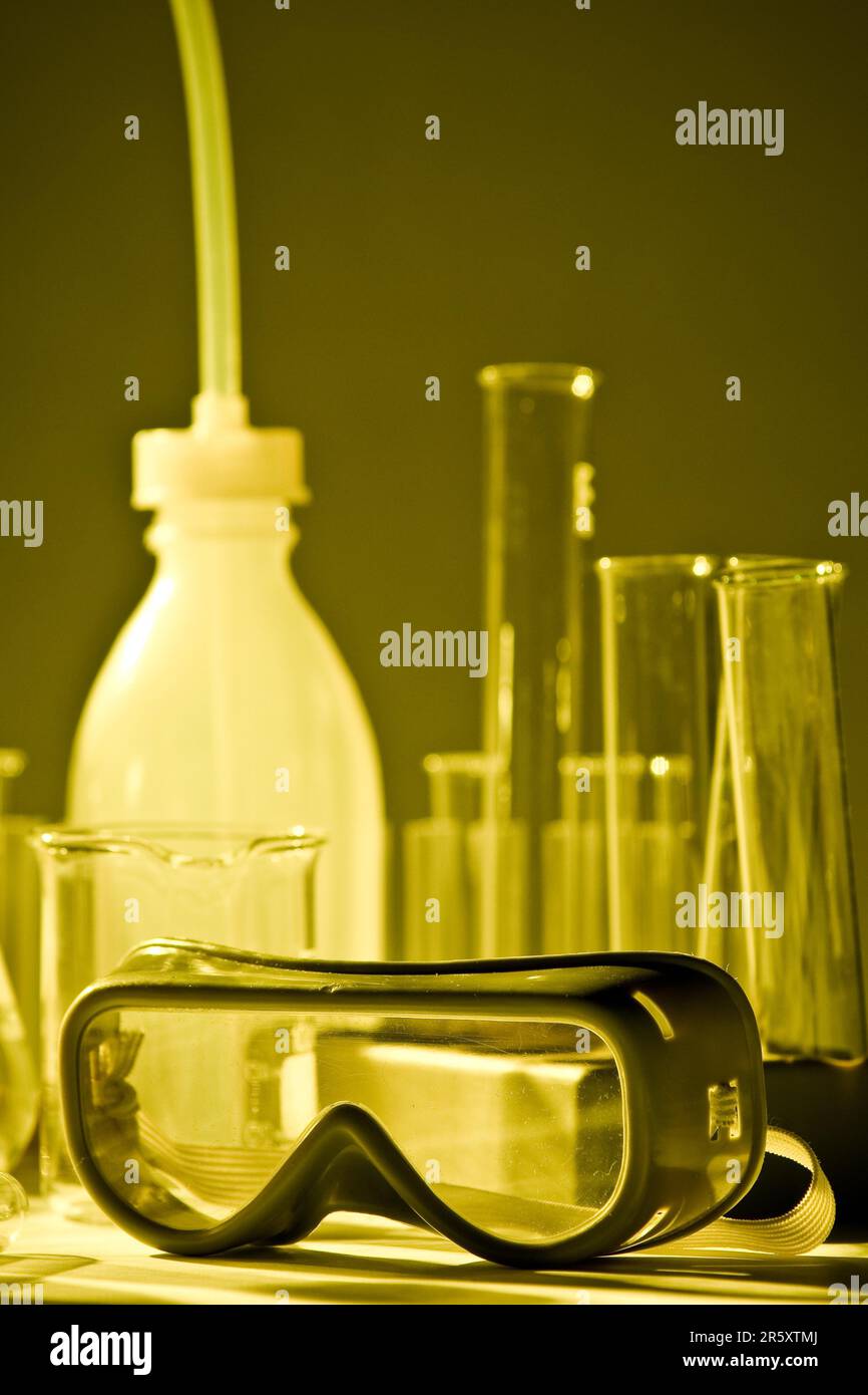Various chemical and laboratory objects on a white background Stock ...
