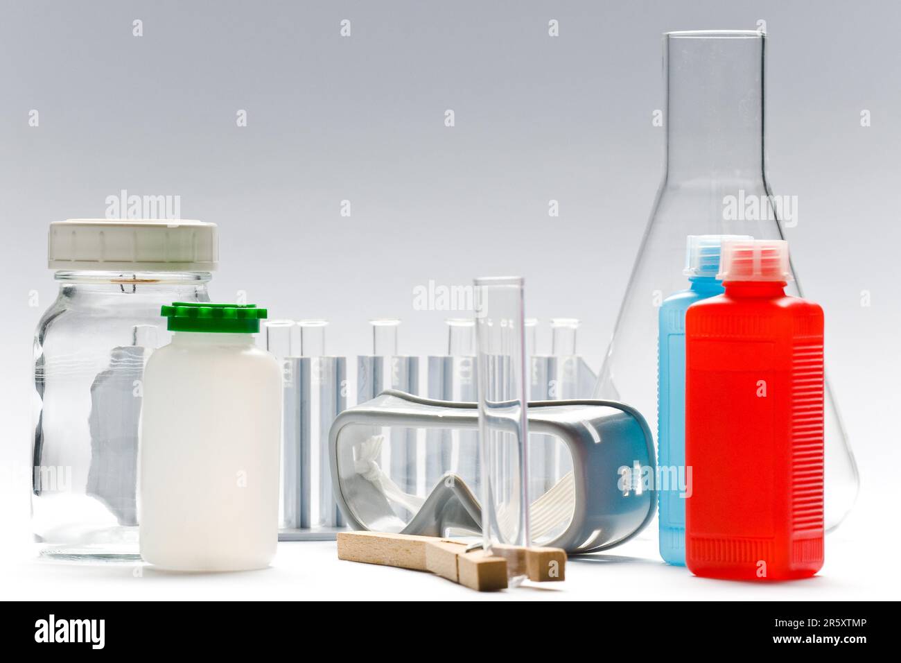 Various chemical and laboratory objects on a white background Stock ...