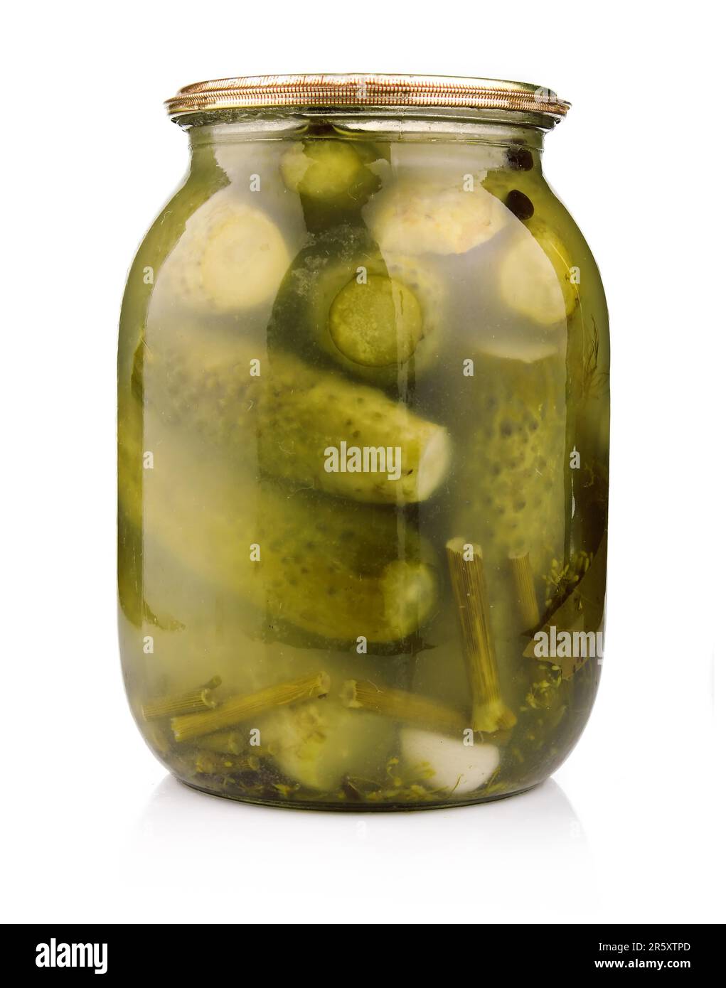 Glass jar of preserved cucumbers isolated on white background Stock ...