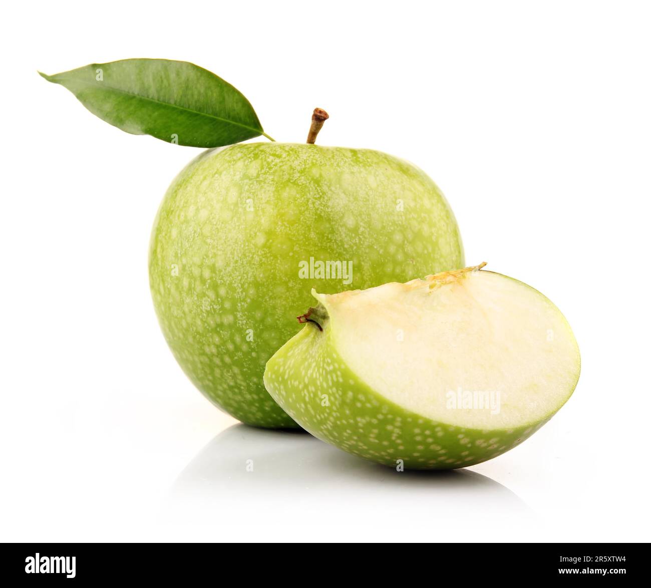Ripe green apple with slices isolated on white background Stock Photo ...