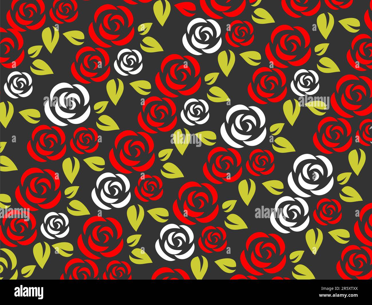Stylized red and white roses pattern on a black background Stock Vector ...