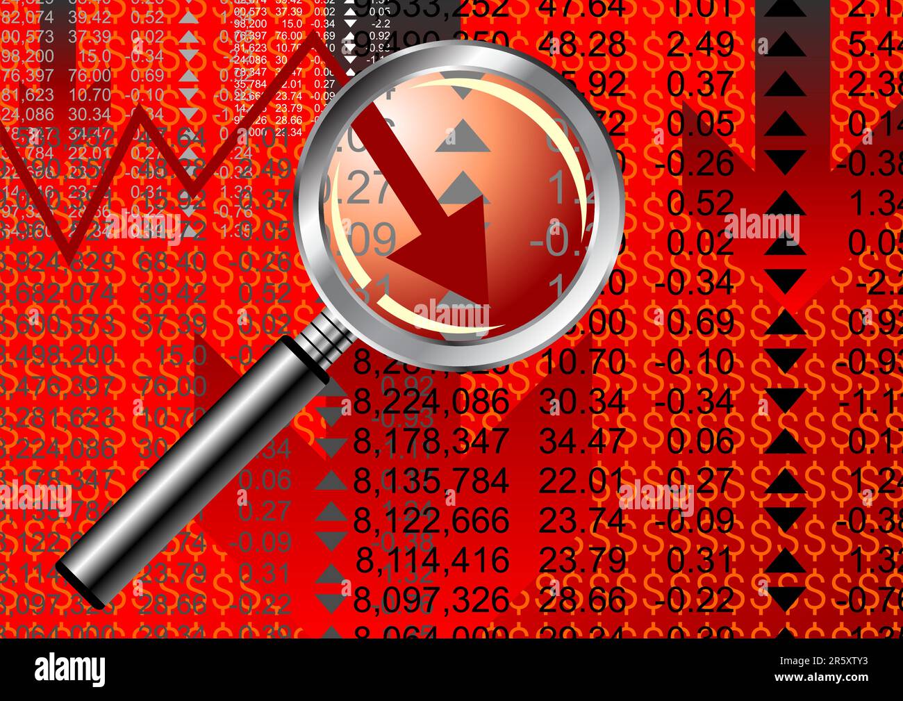 Magnifying glass over bearish sentiment trade chart Stock Vector Image ...