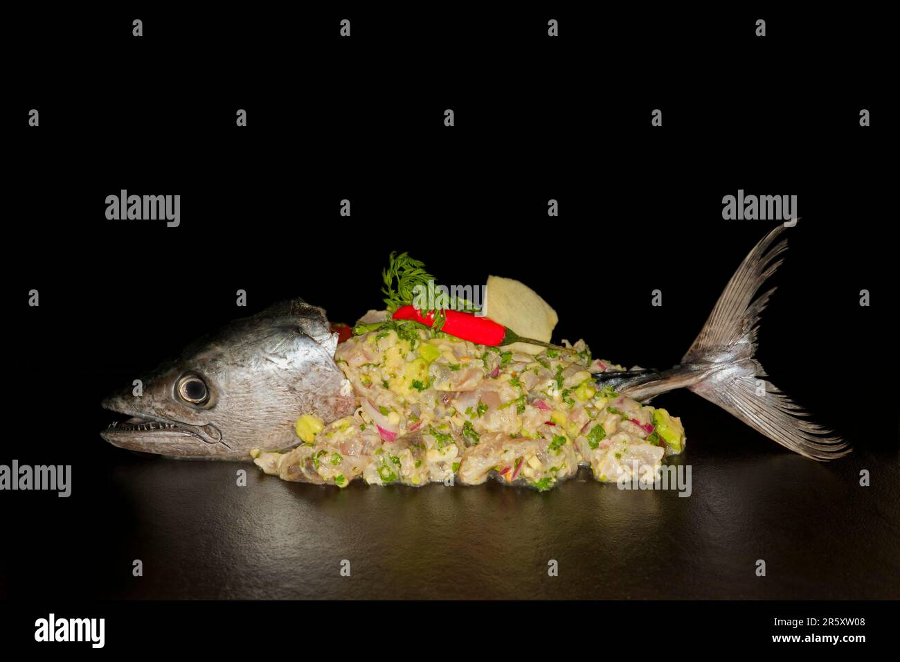 Peruvian ceviche of skipjack tuna (Katsuwonus pelamis) or skipjack ...