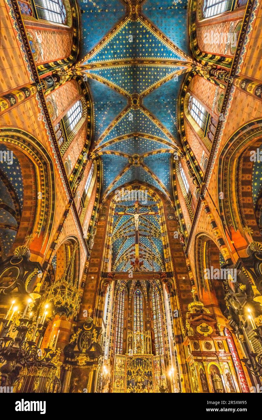 Altar Crucifix Cross Ceiling Triptych St Mary's Basilica Church Krakow ...