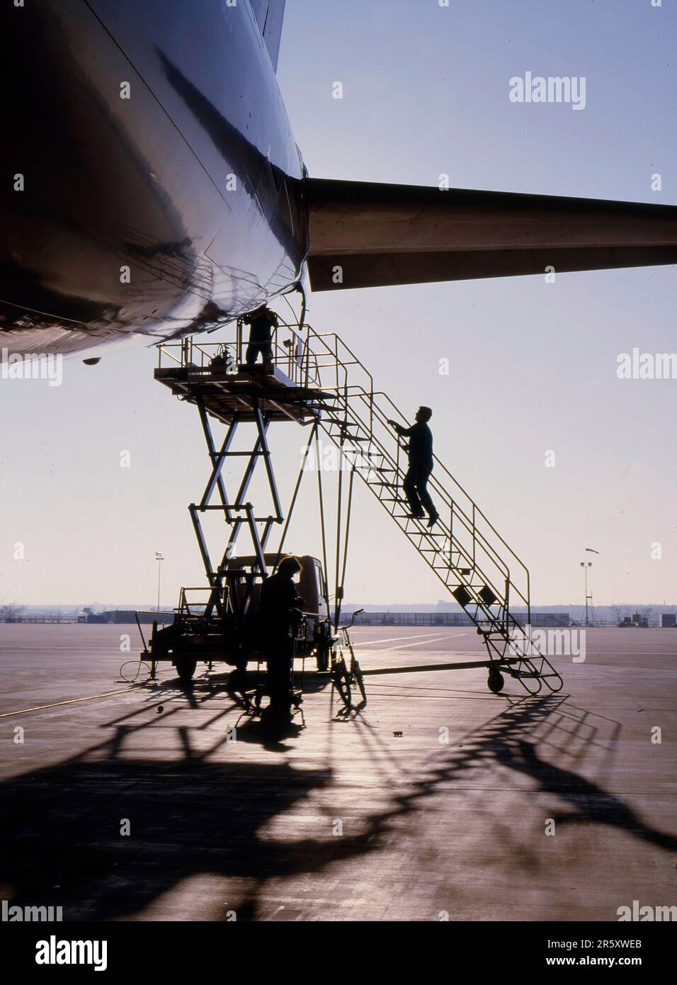 Work platform at the rear of an aircraft, backlight, Lufthansa ...