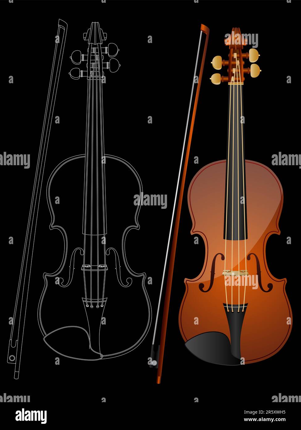 Vector image of a violin isolated on black background Stock Vector ...