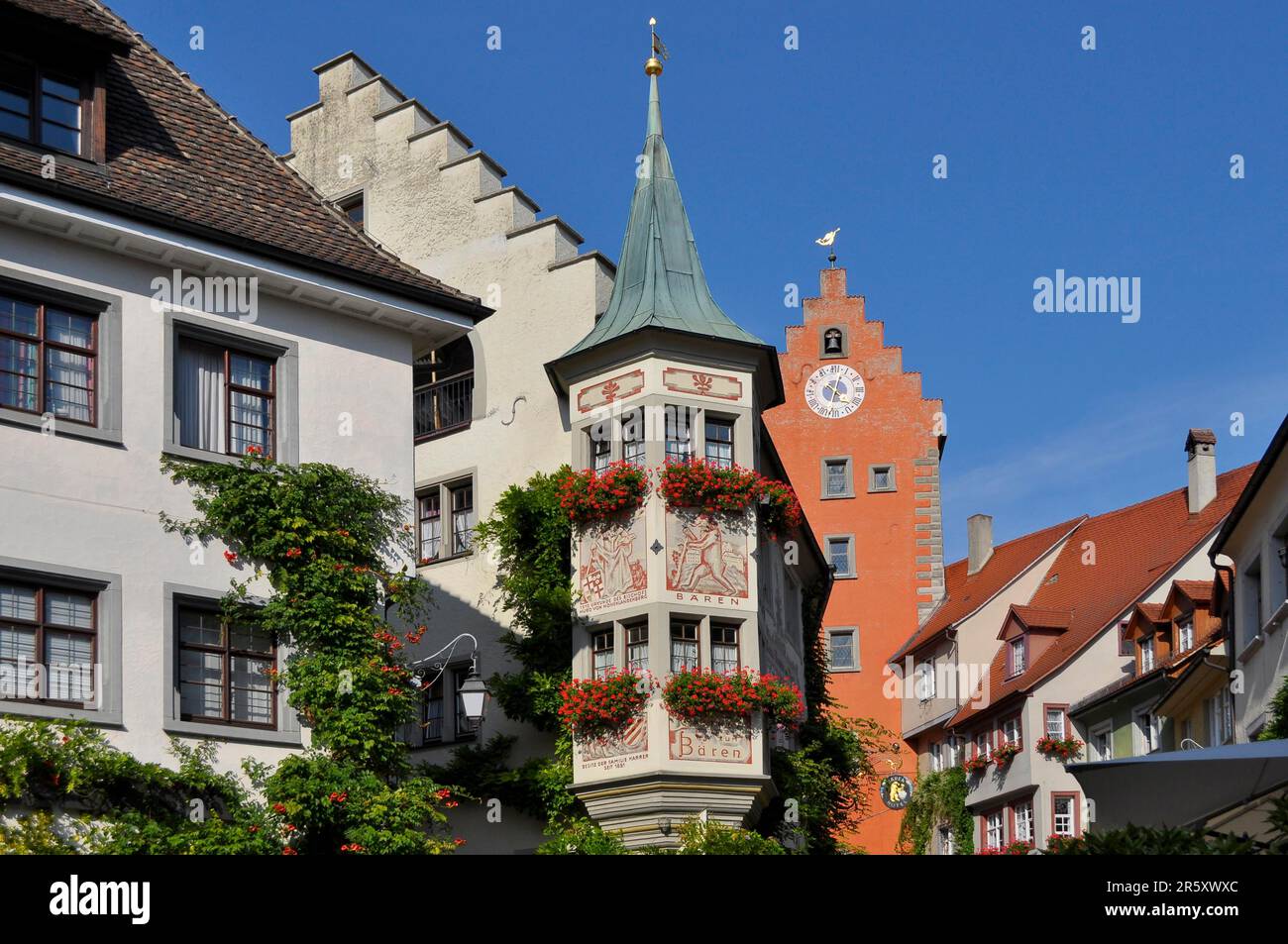 On Lake Constance, Meersburg, city centre, old town, bay window and ...