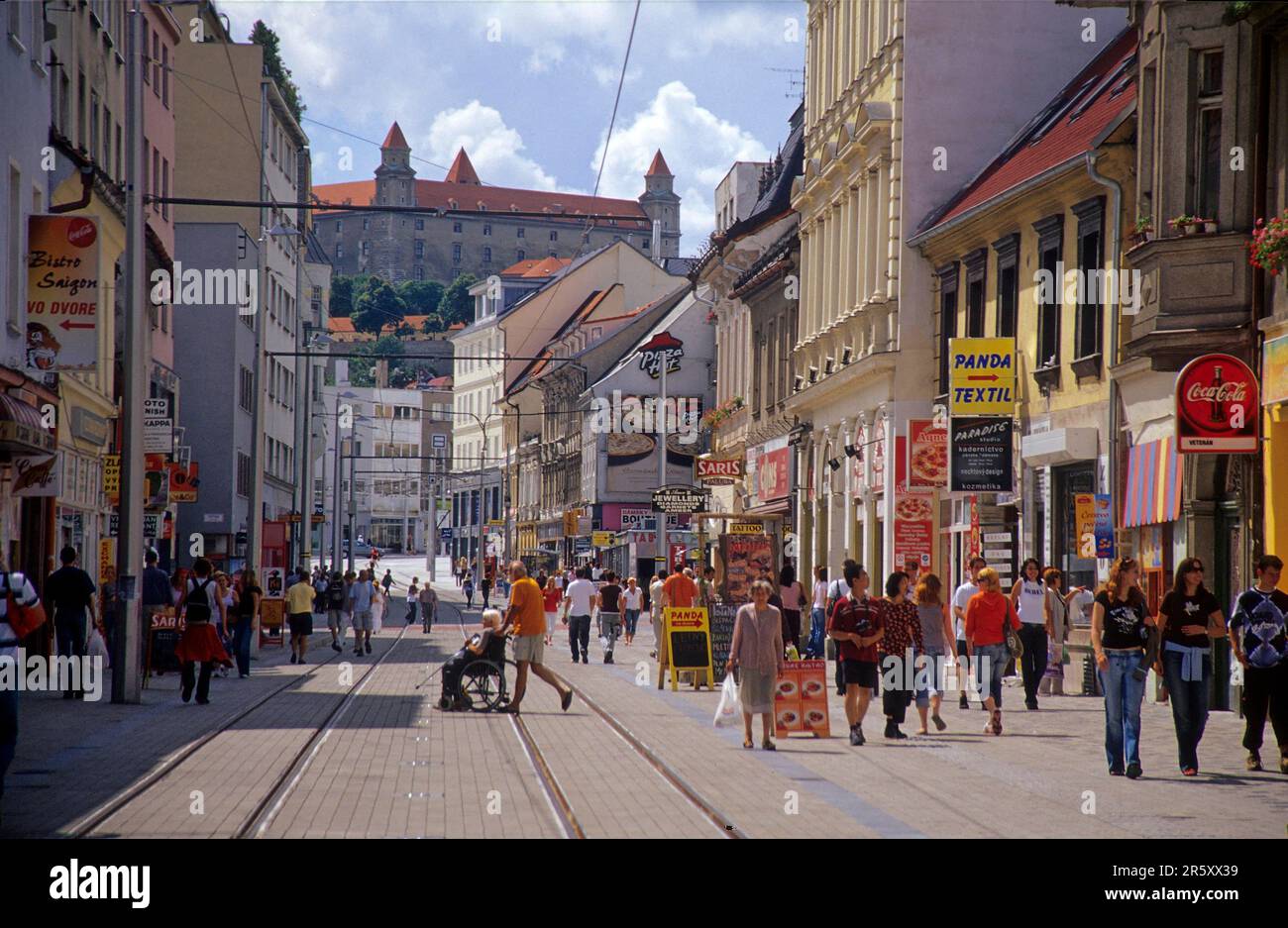 Bratislava (Pressburg), Slovakia, shopping street, view to the castle ...
