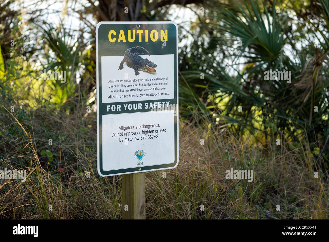 Alligators warning sign in Florida state park about caution and safety ...