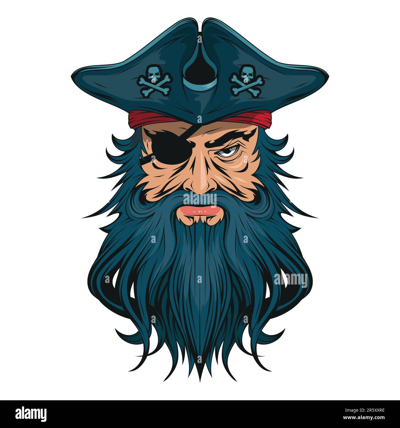 Pirate. Vector illustration of a angry captain in hat and eye patch ...