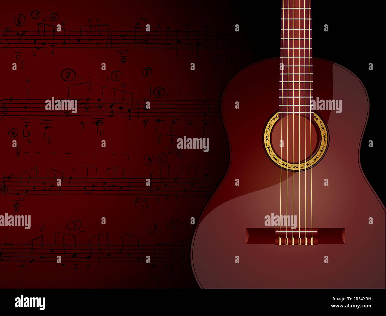 Vector background with acoustic guitar and musical notes Stock Vector ...