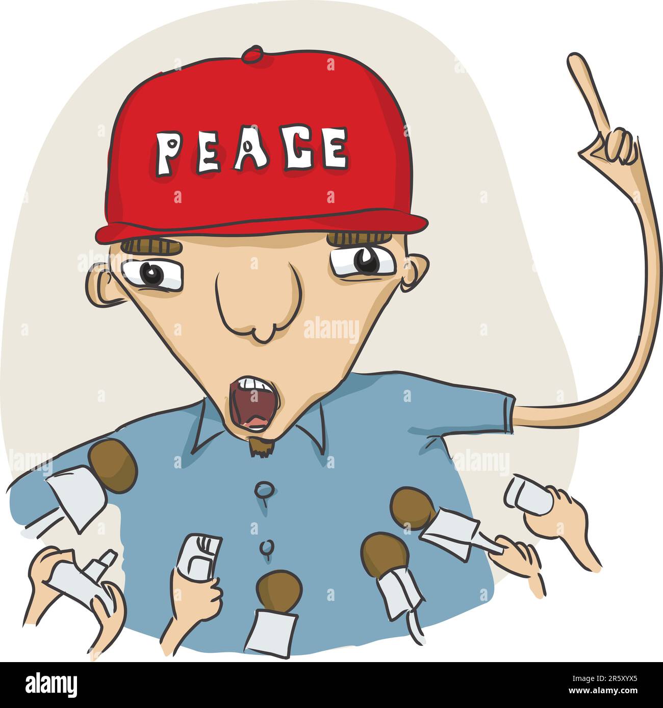 vector illustration of some funny guy speaking to press on a peace ...