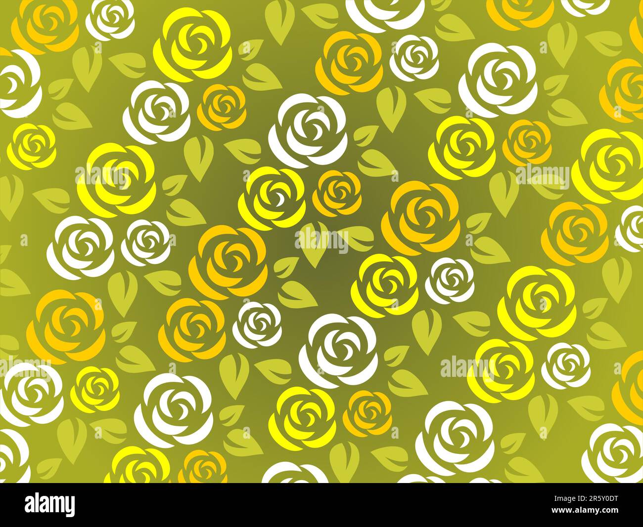 Stylized white and yellow roses pattern on a black background Stock ...