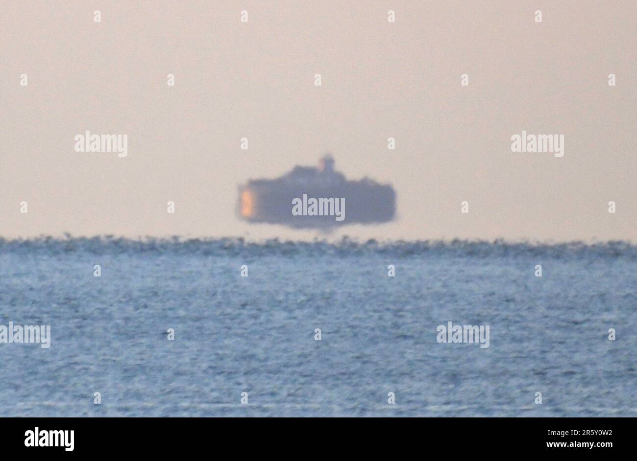 Solent sea-forts appear to be floating or flying above the horizon is ...