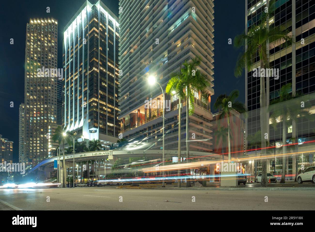 Night urban landscape of downtown district of Miami Brickell in Florida ...