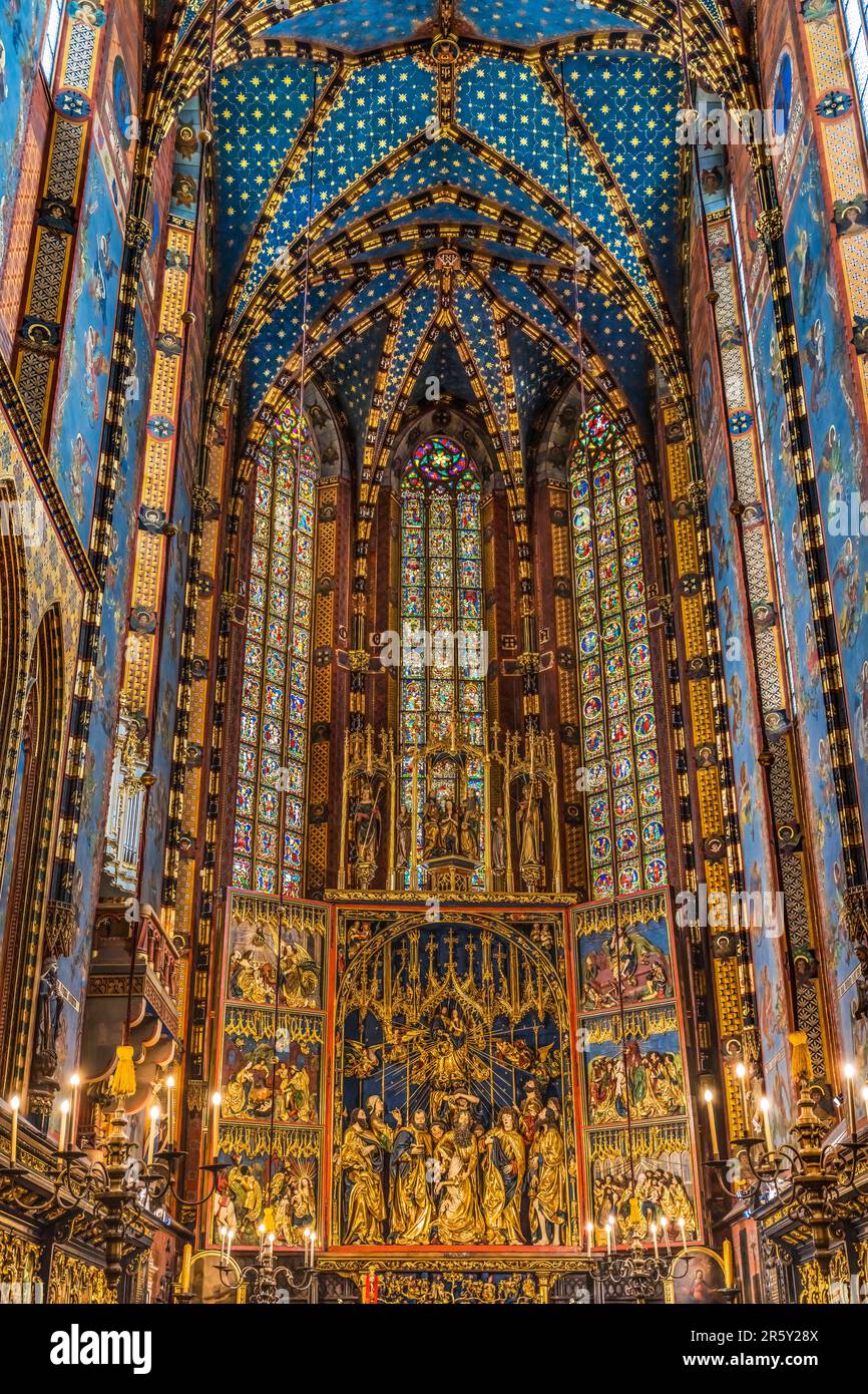 Altar Triptych Ceiling Stained Glass St Mary's Basilica Church Krakow ...