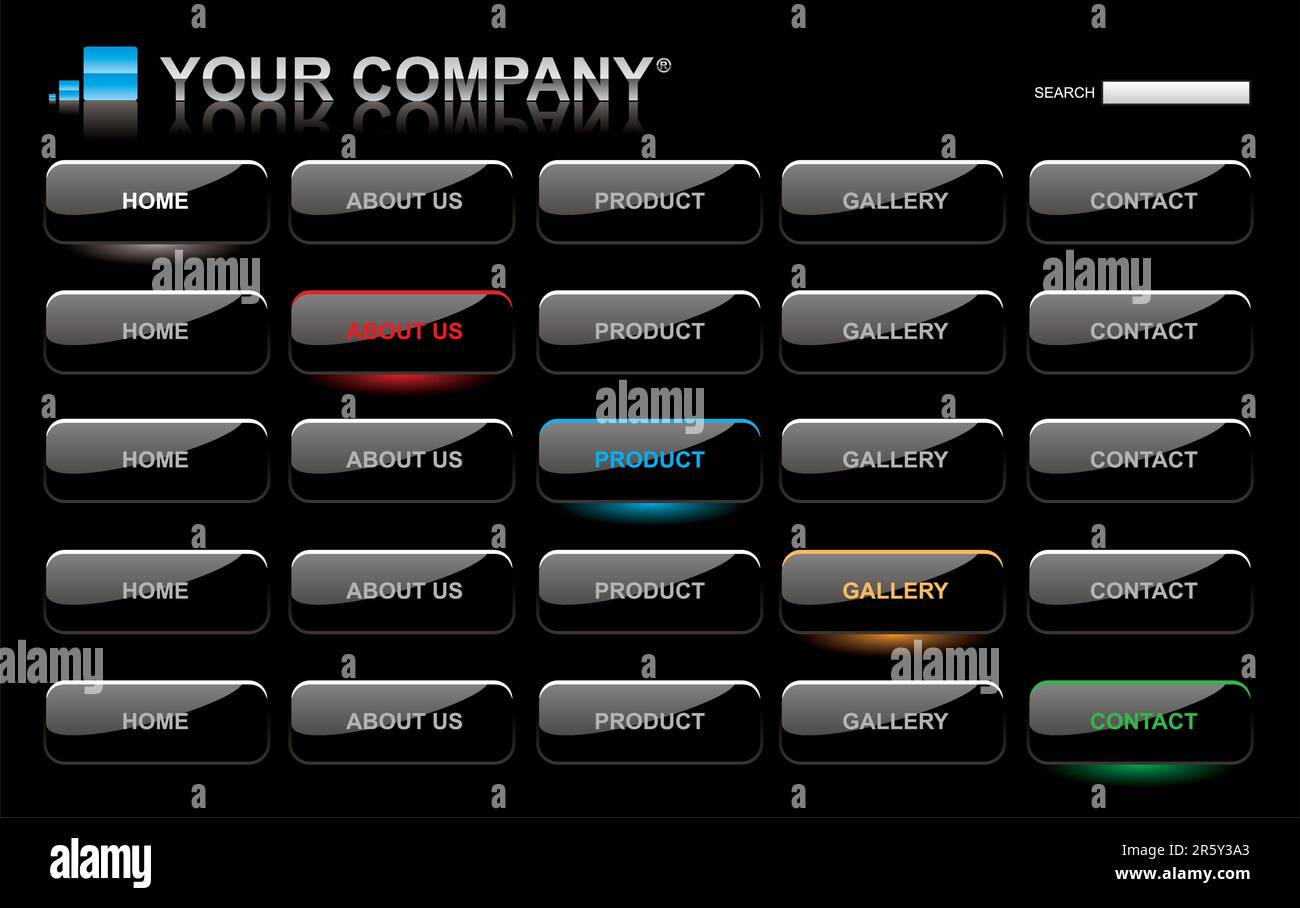 Website black glossy style button bars set template Stock Vector Image ...