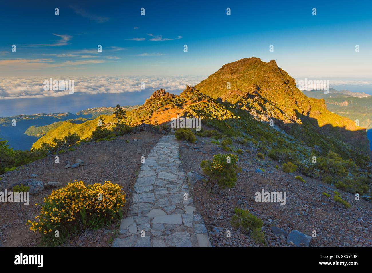 Pico Areeiro mountain peak at Madeira island. Evening view from Ruivo ...