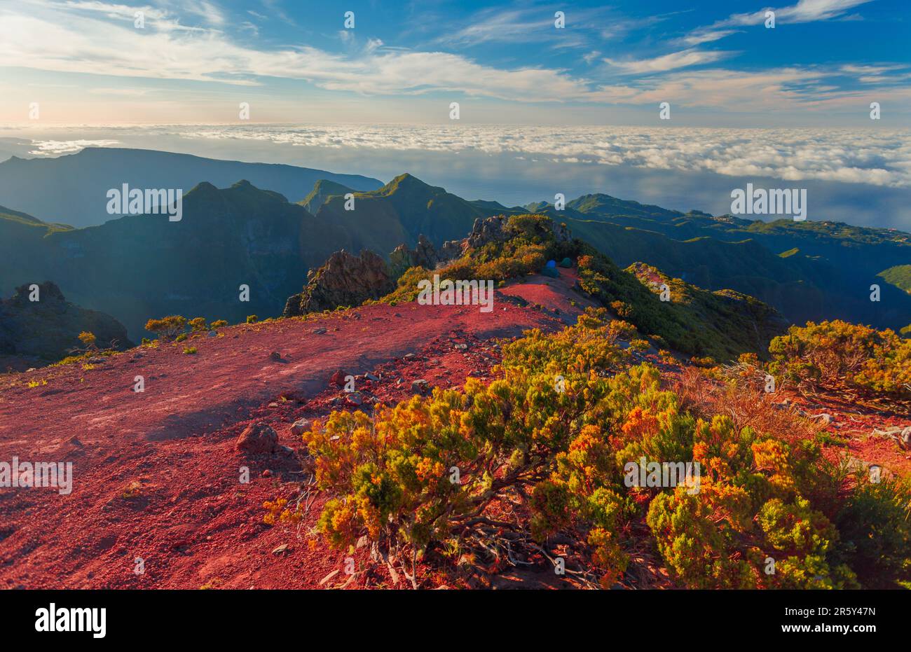 Pico Areeiro mountain peak at Madeira island. Evening view from Ruivo ...