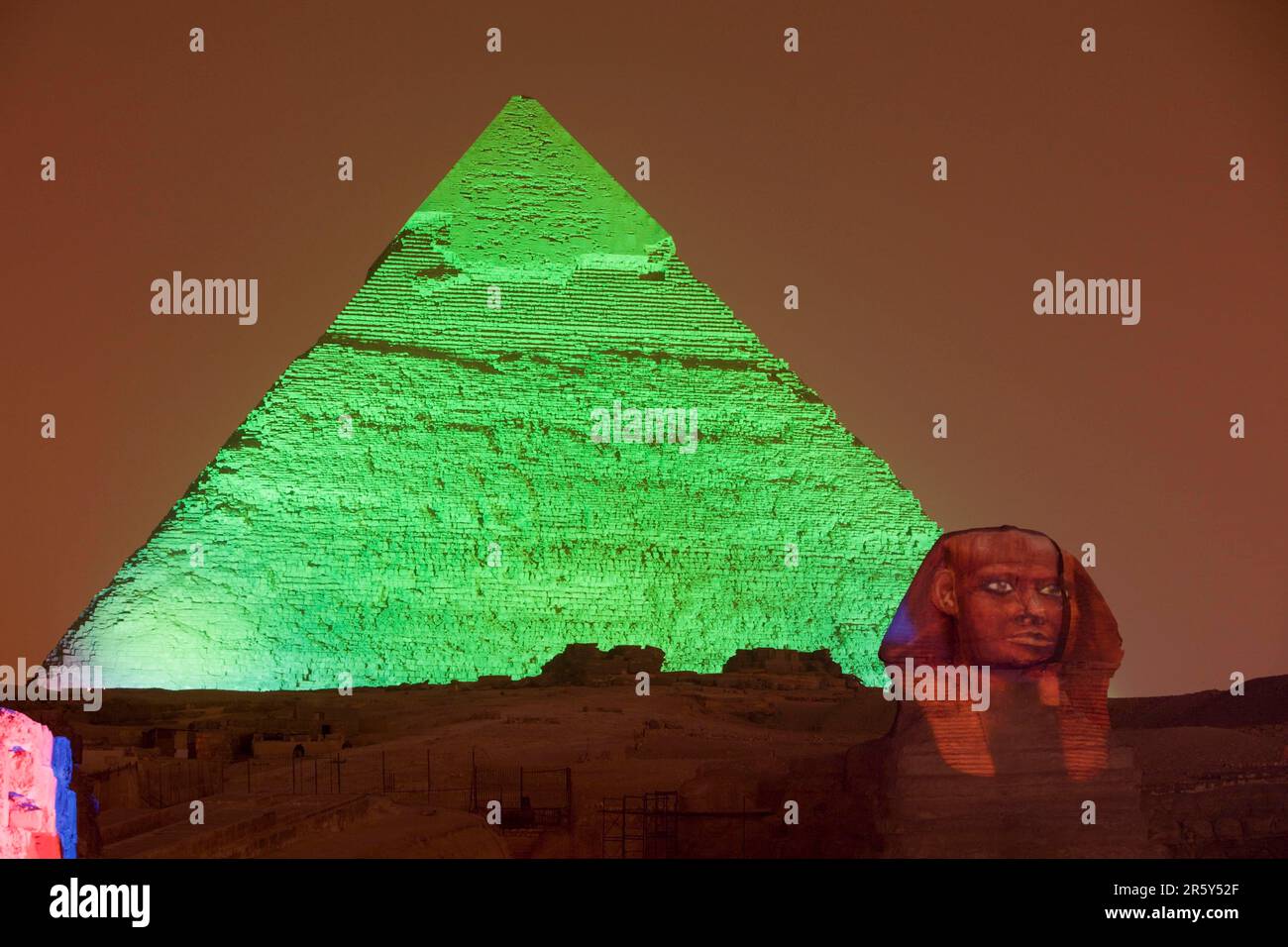 Sphinx and pyramids of Giza, light show, Cairo, light show, lightshow ...