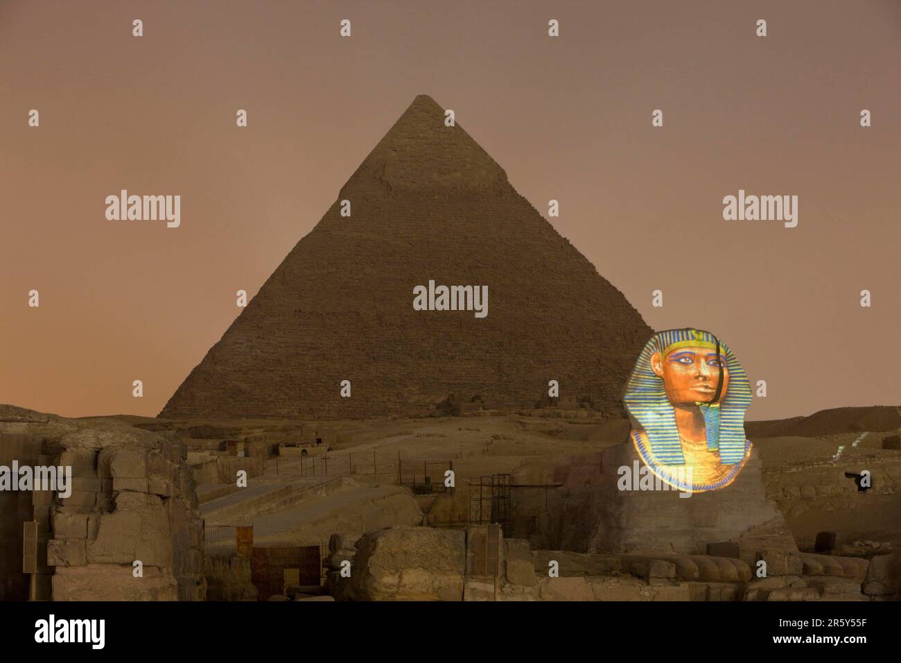 Sphinx and pyramids of Giza, light show, Cairo, light show, lightshow ...