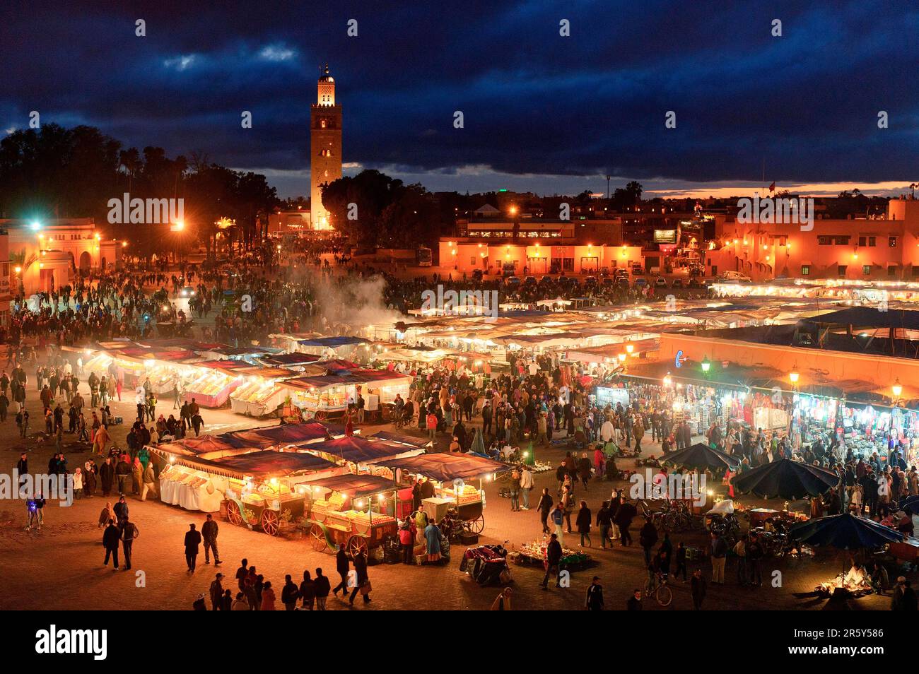Morocco, Place Djemaa El Fna, Mosque El Mouassine, Marrakech Stock ...