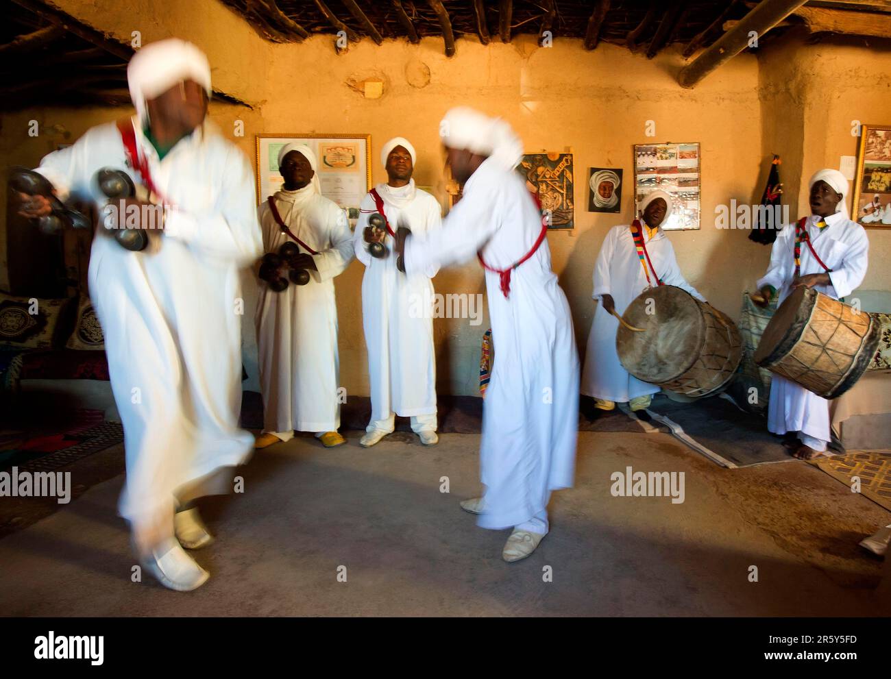 Morocco, traditional musicians with instruments, Pigeons du Sable group ...