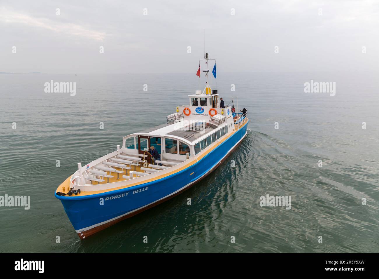 The horizon is barely visible as the Dorset Belle pleasure boat sets ...