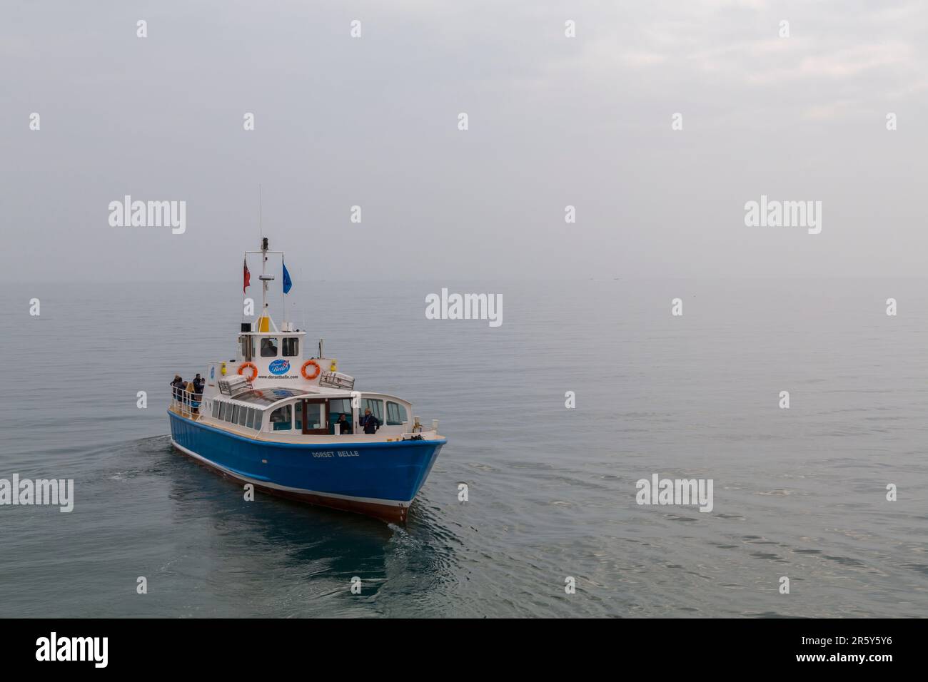 The horizon is barely visible as the Dorset Belle pleasure boat sets ...