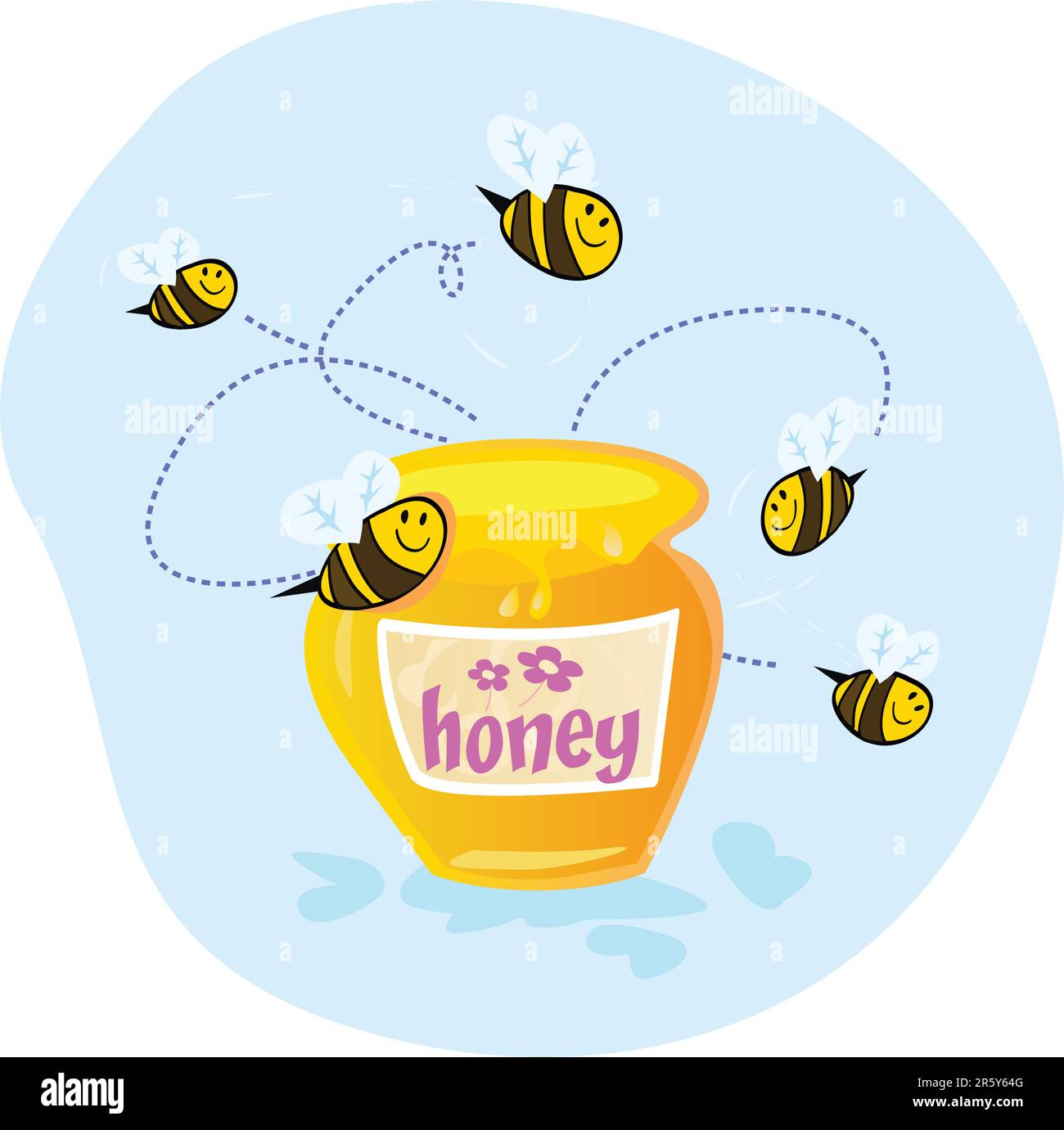 Bees flying around sweet honey. Yumeee! Vector cartoon Illustration ...