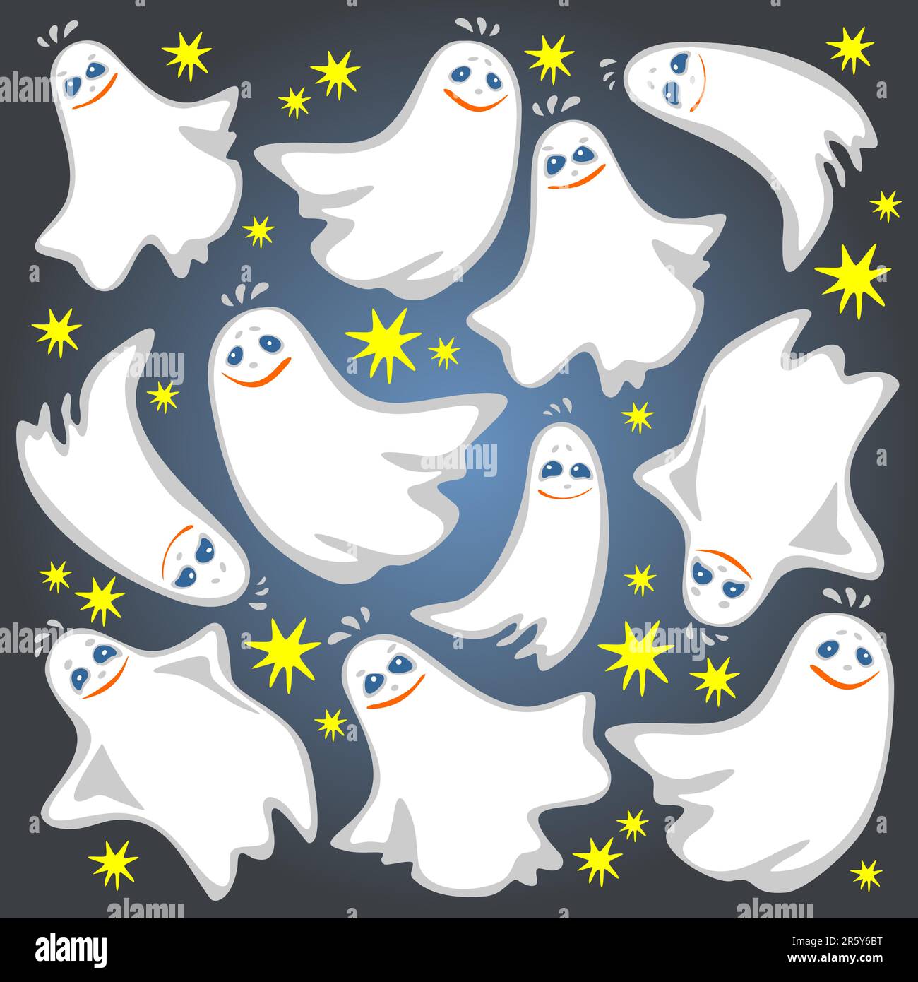 Cartoon flying ghosts on a night sky background. Halloween illustration ...