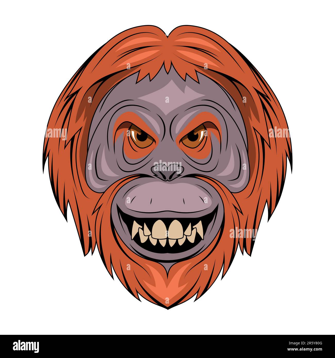 Orang-utan. Vector illustration of a monkey face. Portrait wild animal ...
