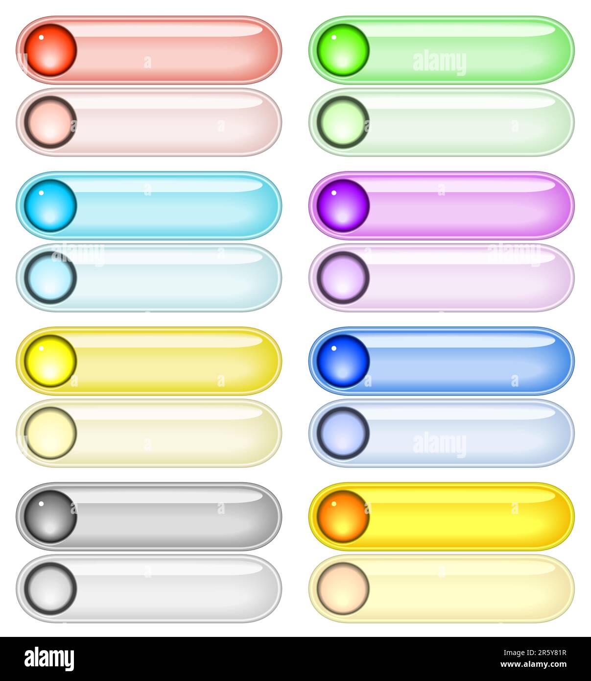 Set of editable vector web buttons in pairs of bright and pale colors ...