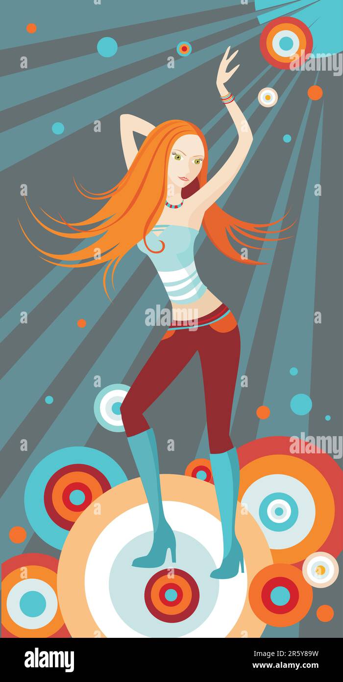 vector illustration with a young beautiful dancing girl Stock Vector ...