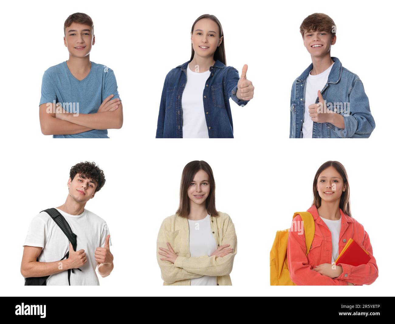 Collage with photos of teenagers on white background Stock Photo - Alamy