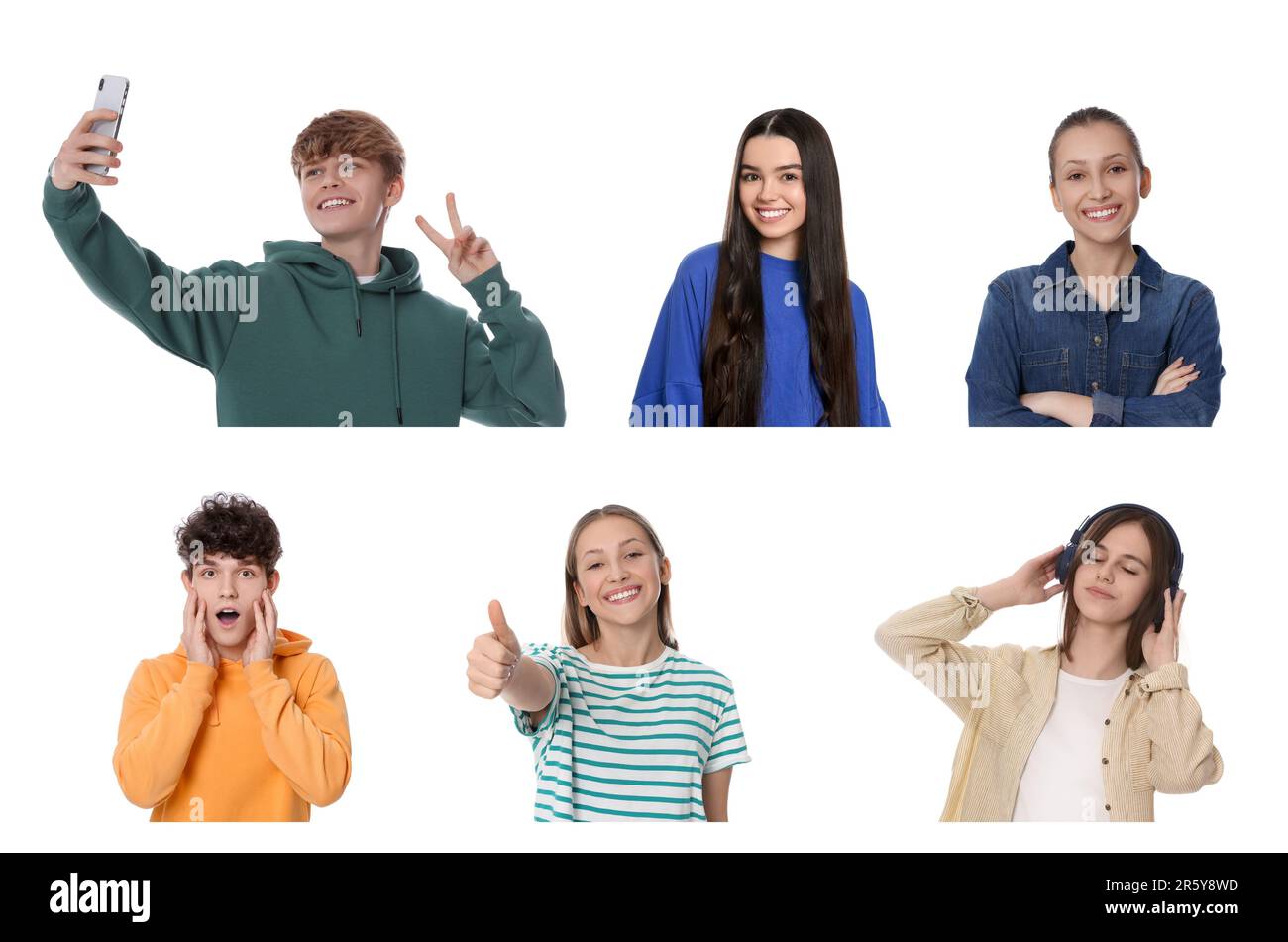 Collage with photos of teenagers on white background Stock Photo - Alamy