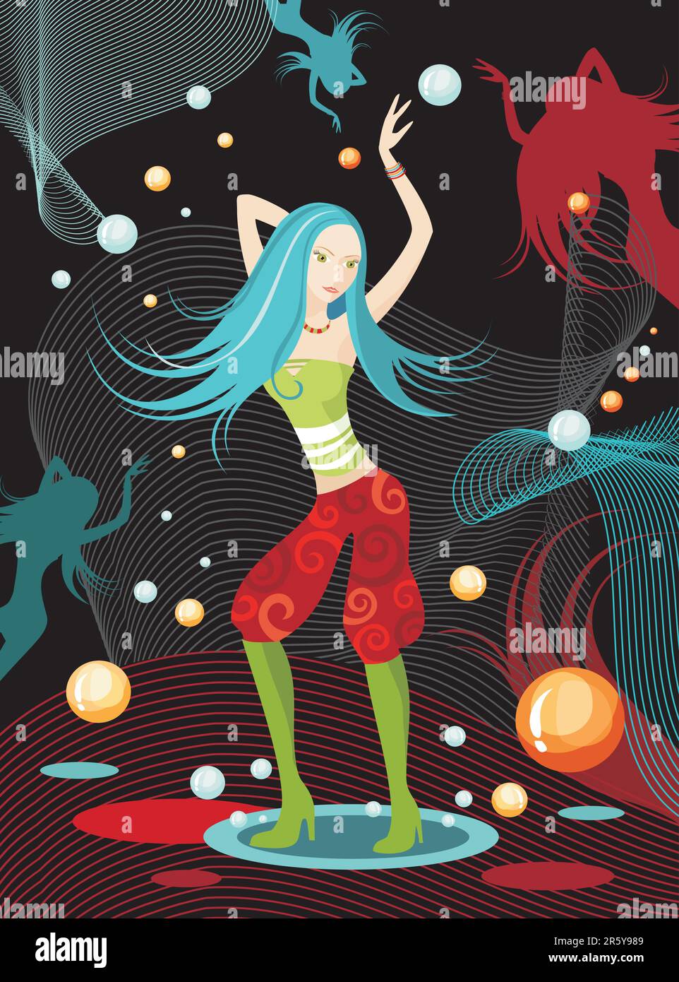 vector illustration with a young beautiful dancing girl Stock Vector ...