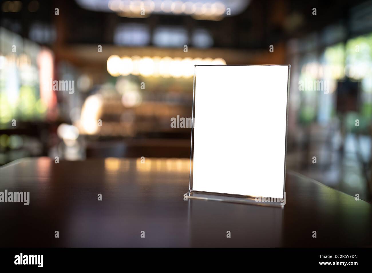 Stand display mockup Menu frame tent card blurred background design key ...